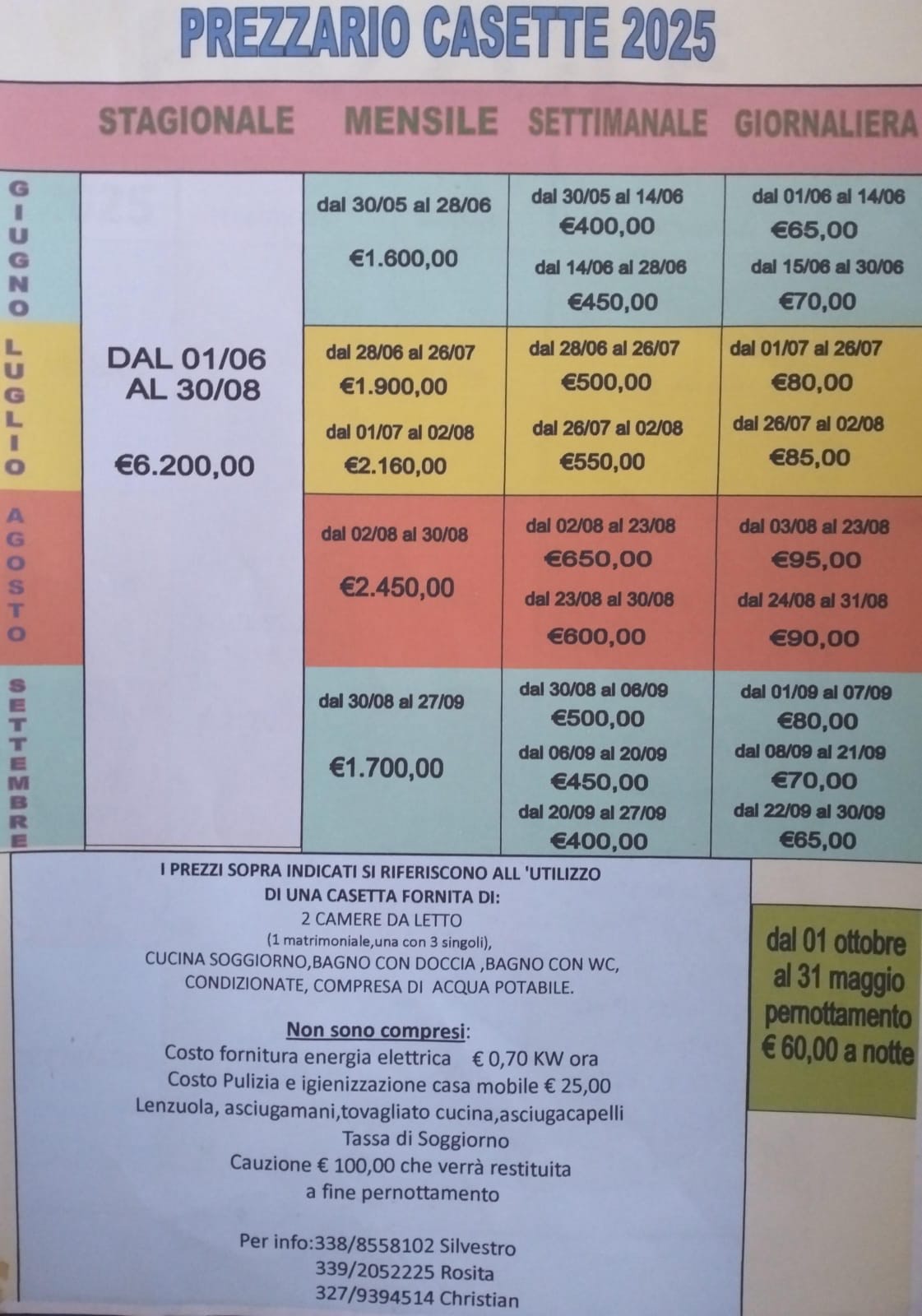 Prezzi Stagione 2025 | Camper, Roulotte e Tende Campeggio